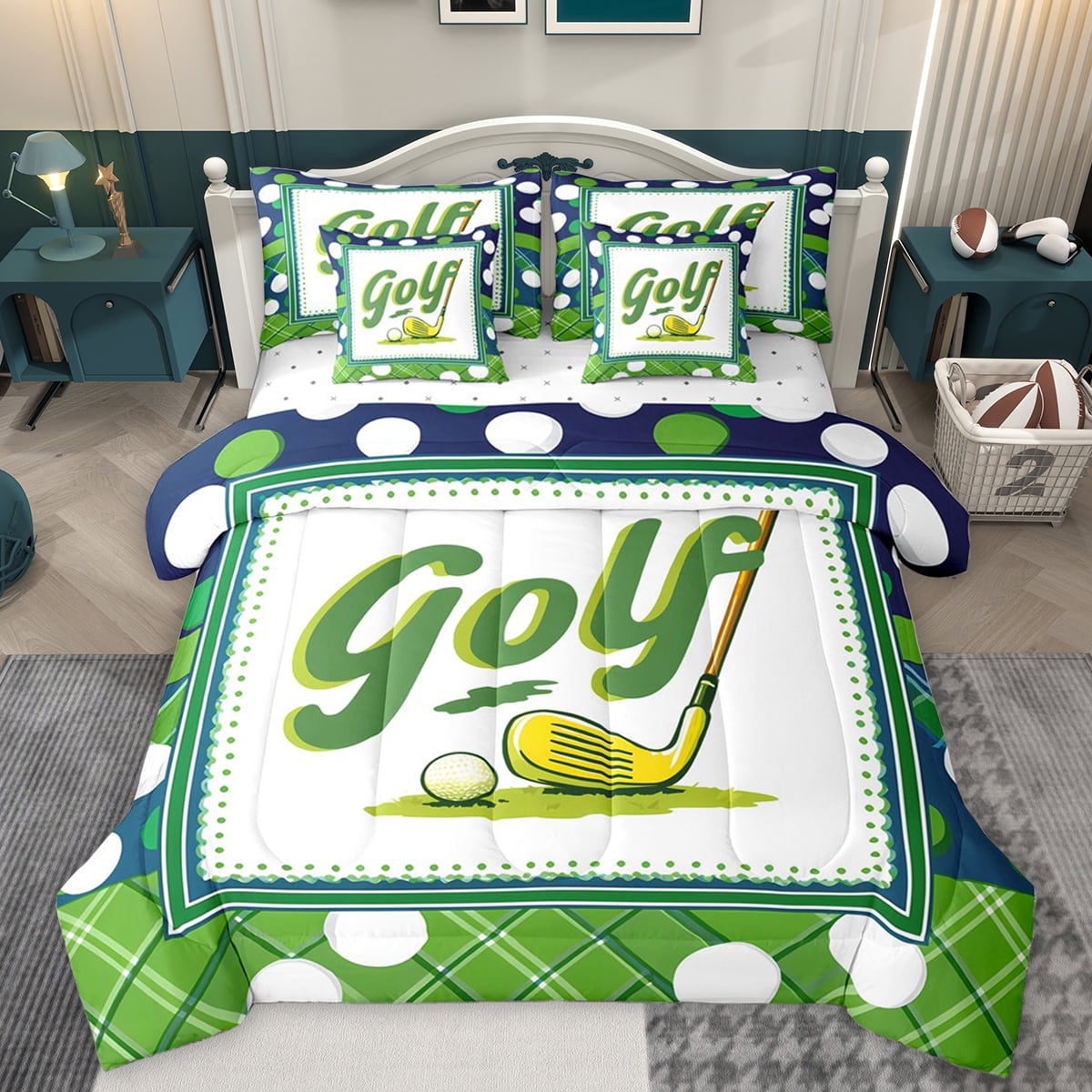 Homewish Kawaii Cartoon Golf Twin Bedding Sets 7-Piece for Kids, Sports ...