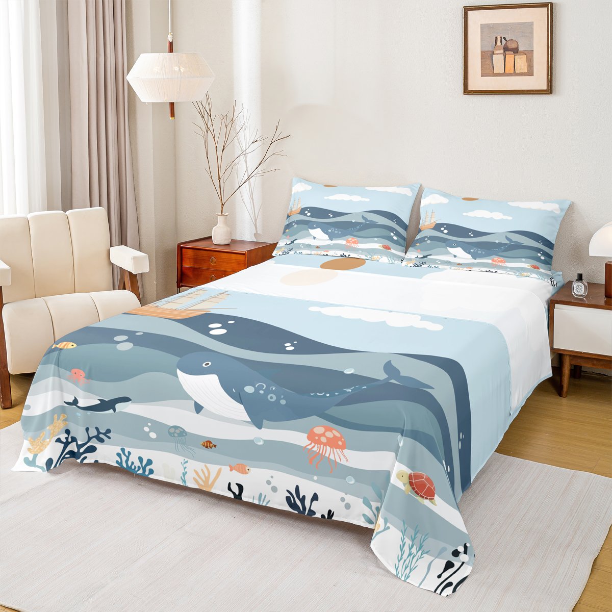 Homewish Kawaii Cartoon Whale Full Size Sheets for Teens, Marines Ocean ...