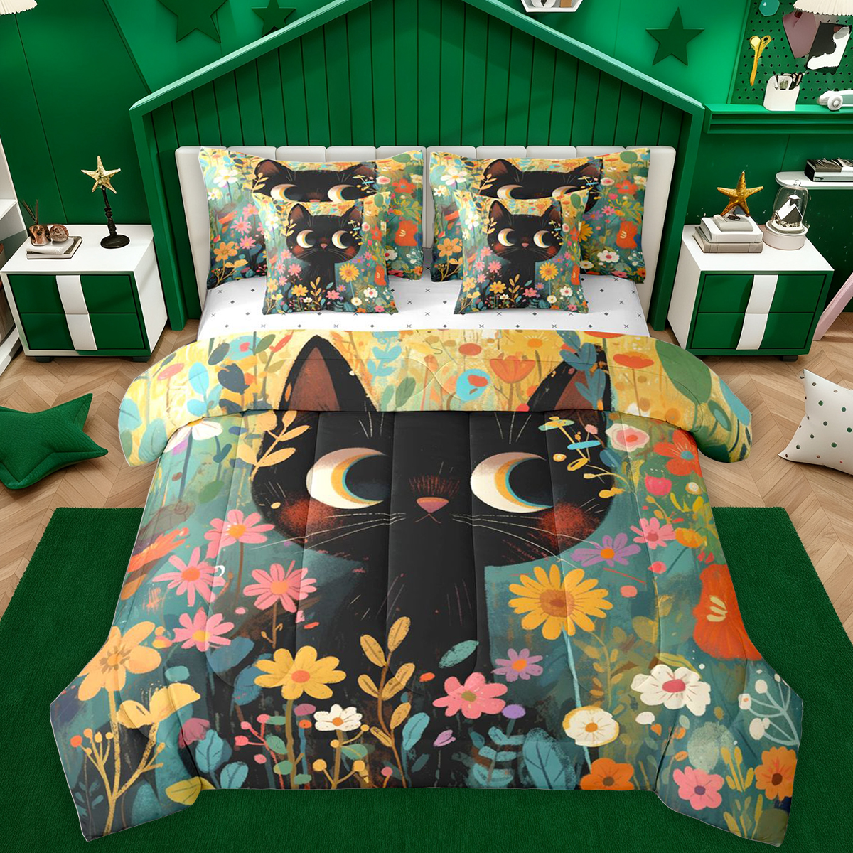 Homewish Kawaii Cat Kitten 7 Pieces Bedding Comforter Set,Cute Daisy ...