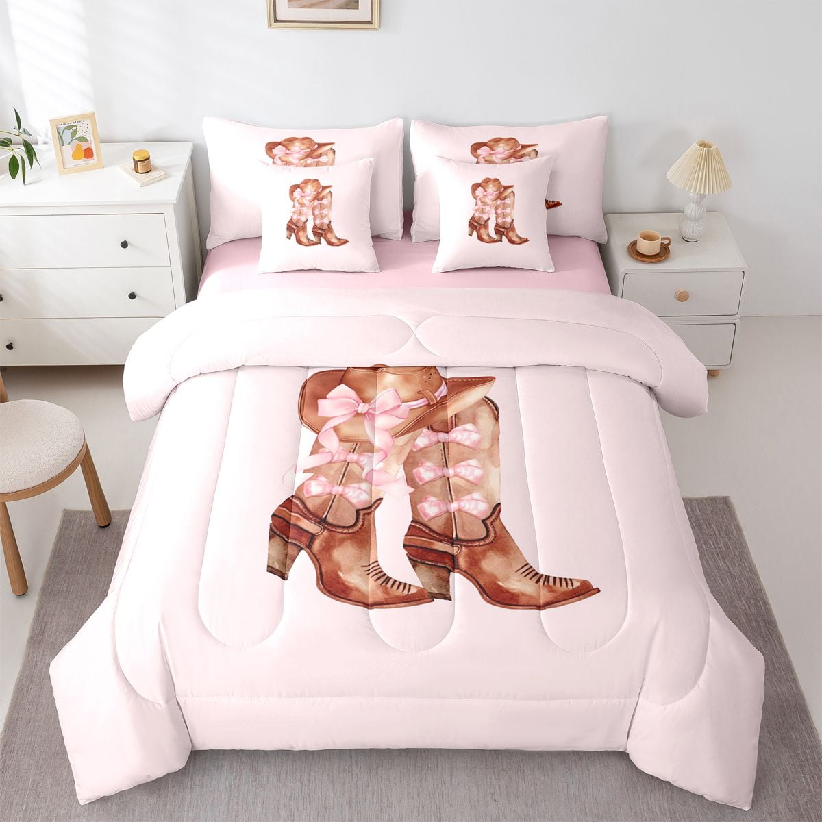 Homewish Kawaii Cowgirl Boot Bedding Comforter Set 7 Pieces for Kids ...