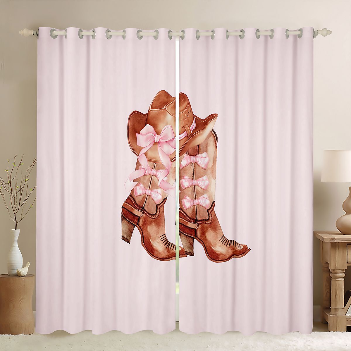 Homewish Kawaii Cowgirl Boot Blackout Curtains Set of 2 (52x84 Each ...