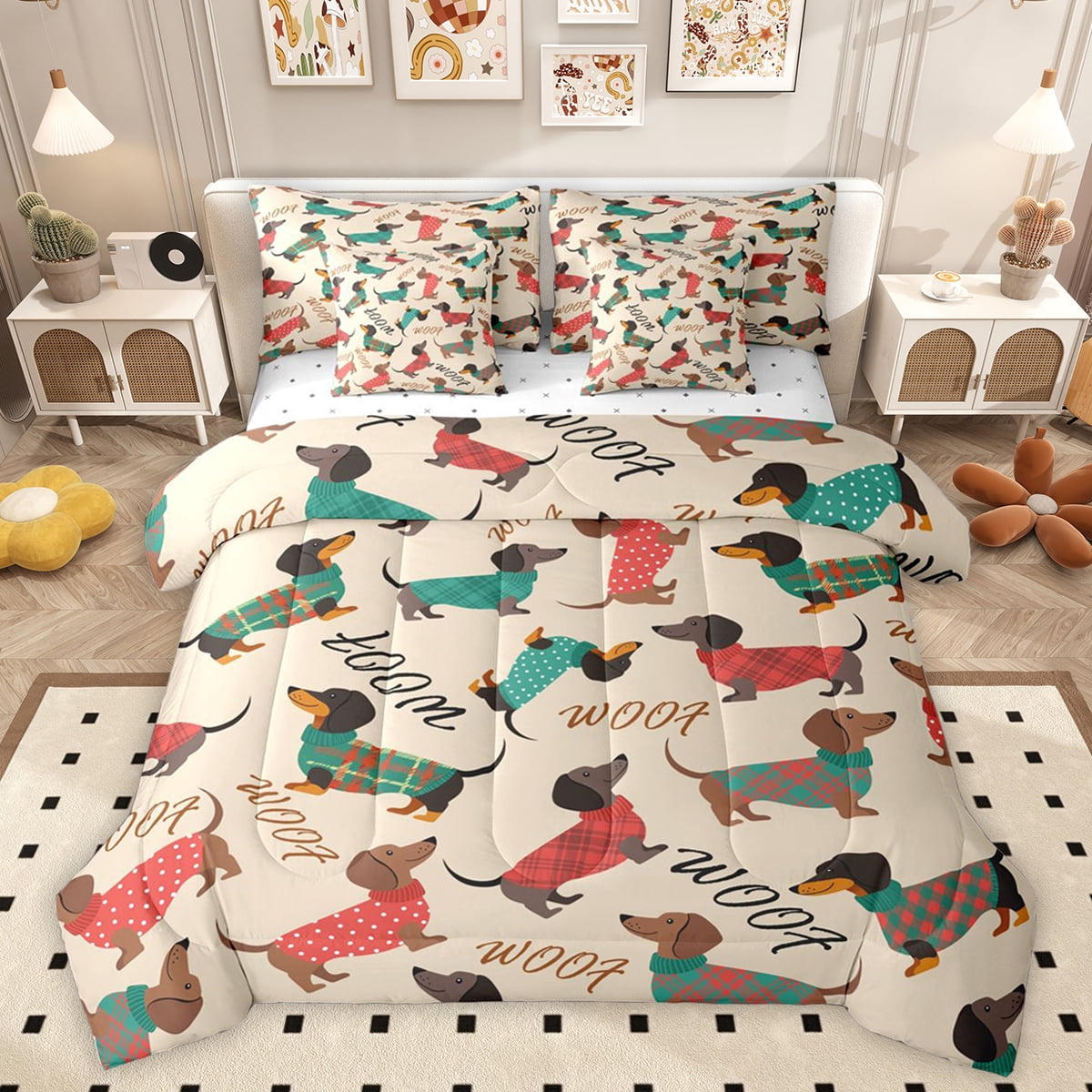 Homewish Kawaii Dachshund 7-Piece Twin Bedding Sets,Pet Dogs Bedding ...