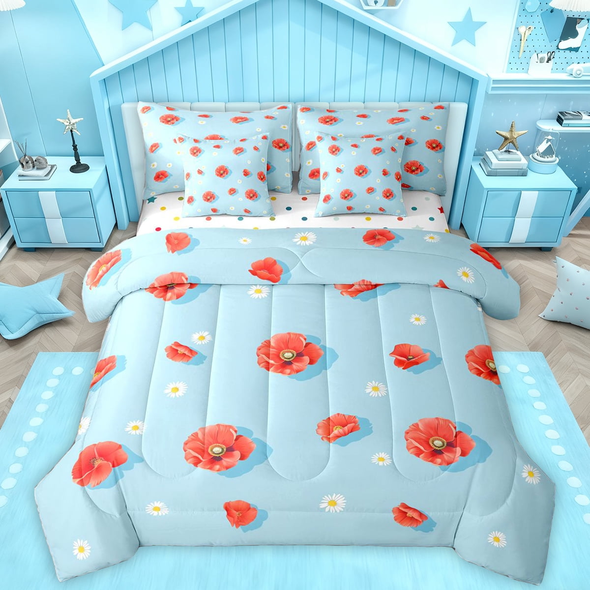 Homewish Kawaii Daisy 7-Piece Twin Bedding Sets,Cute Flower Floral ...