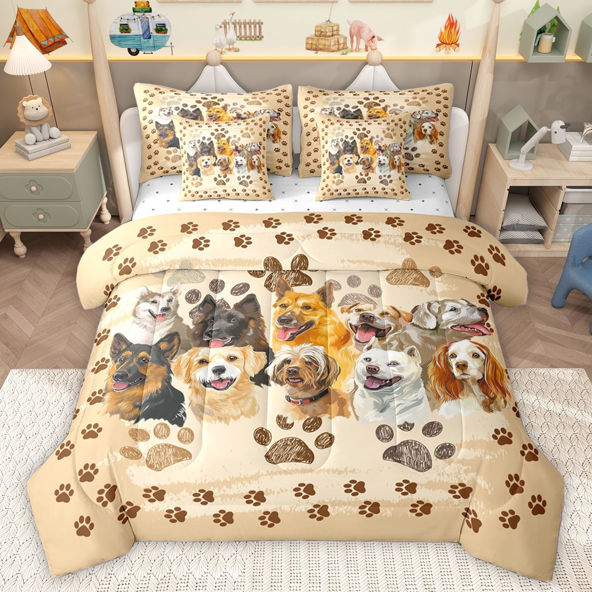 Homewish Kawaii Dogs 7-Piece Twin Bedding Sets,Graffiti Dog Paws ...