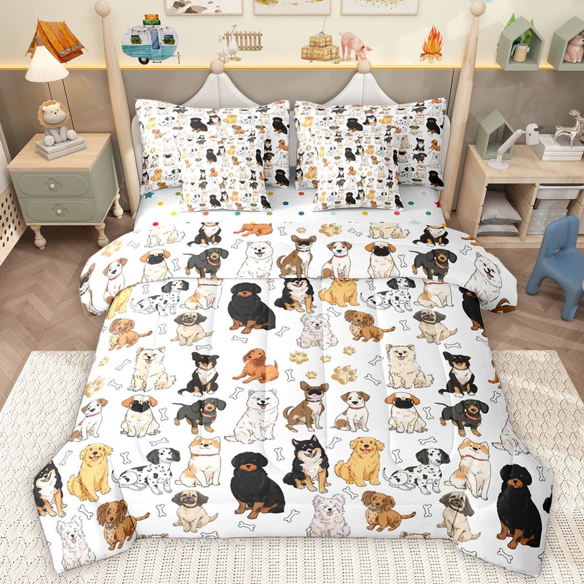 Homewish Kawaii Dogs 7pcs Bedding Comforter Set For Kids Children ...
