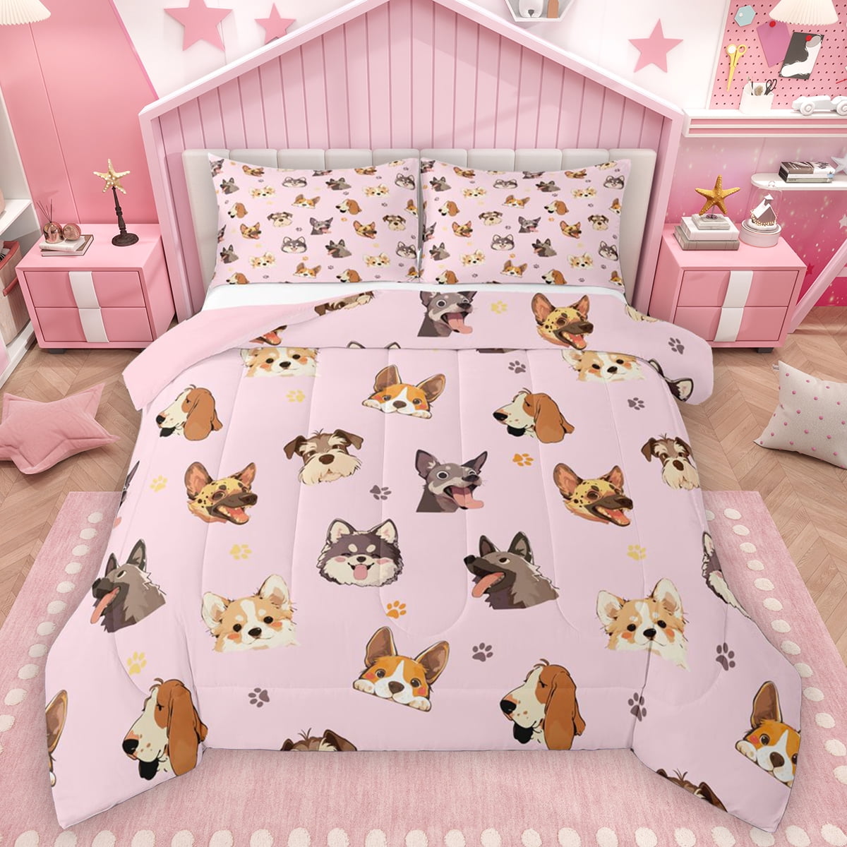 Homewish Kawaii Dogs Bedding Comforter Set,Cute Dog Paws Twin Comforter ...