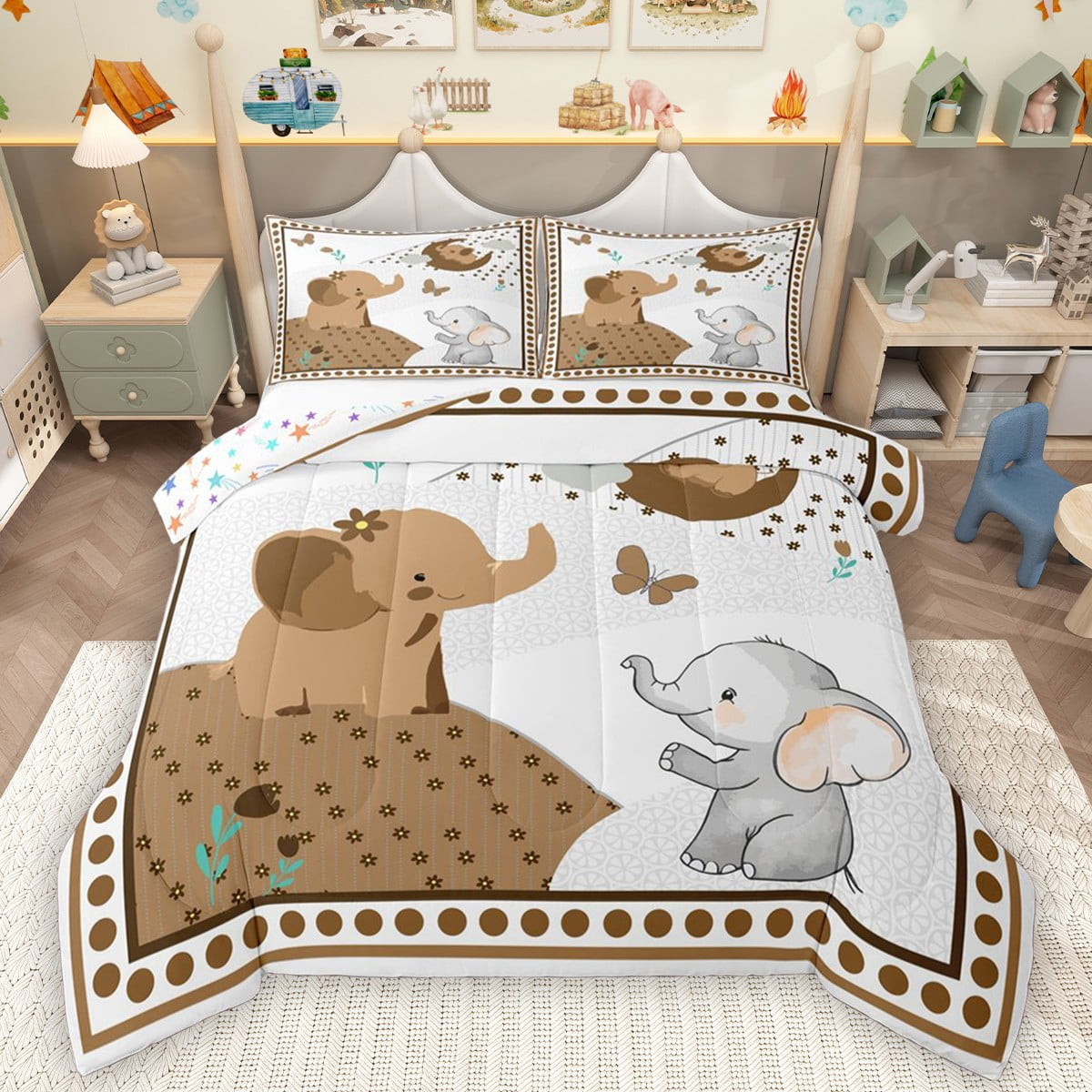 Homewish Kawaii Elephants 3-Piece Full Size Comforter Sets For Kids ...