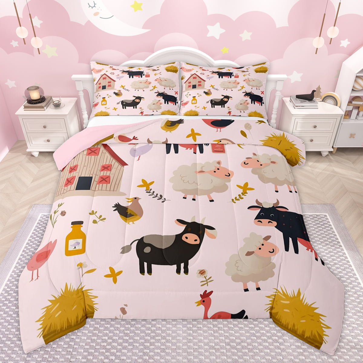 Homewish Kawaii Farm Animal Queen Comforter Set for Kids, Rustic ...