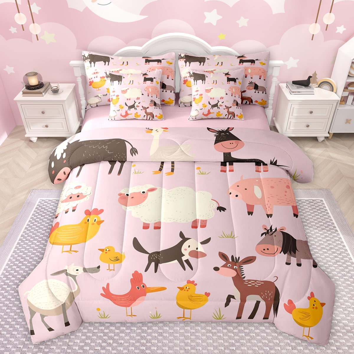 Homewish Kawaii Farm Animal Twin Bedding Sets 7-Piece, Rustic Sheep ...