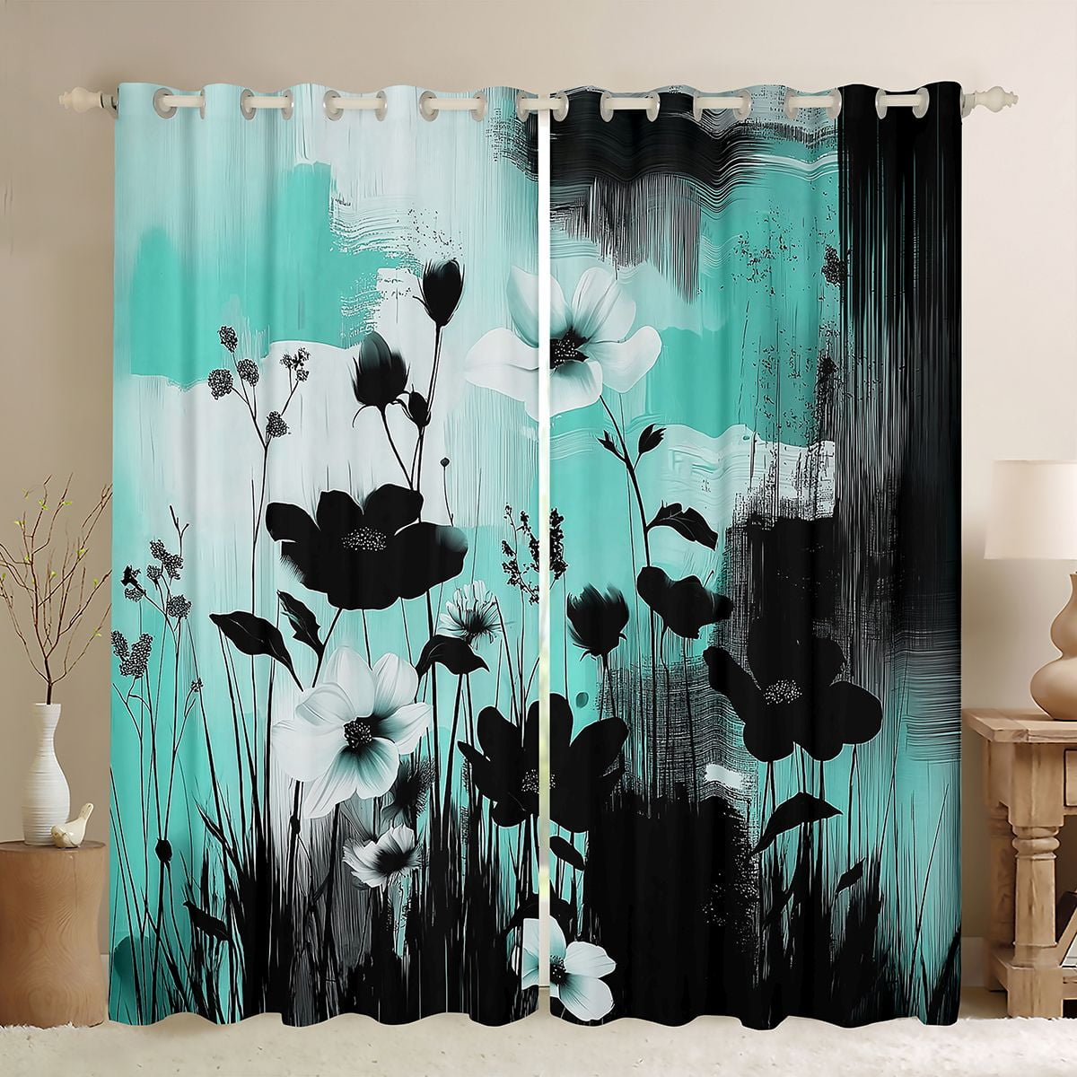 Homewish Kawaii Floral Blackout Curtains Set of 2 (52x84 Each) For ...