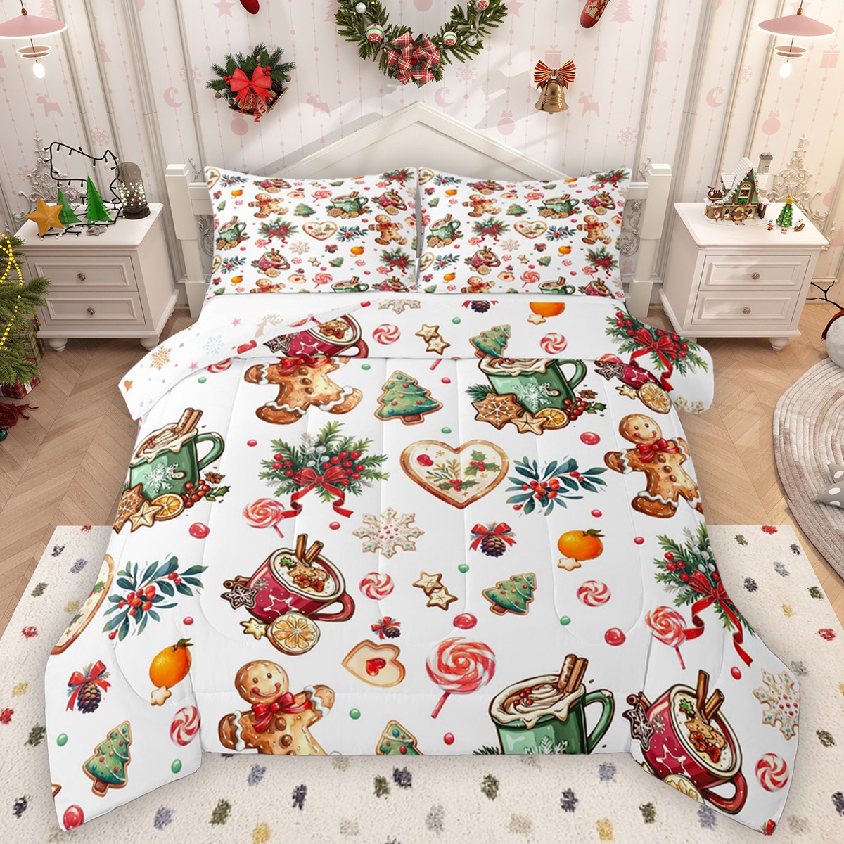 Homewish Kawaii Gingerbread Man 3-Piece Full Size Comforter Sets For ...