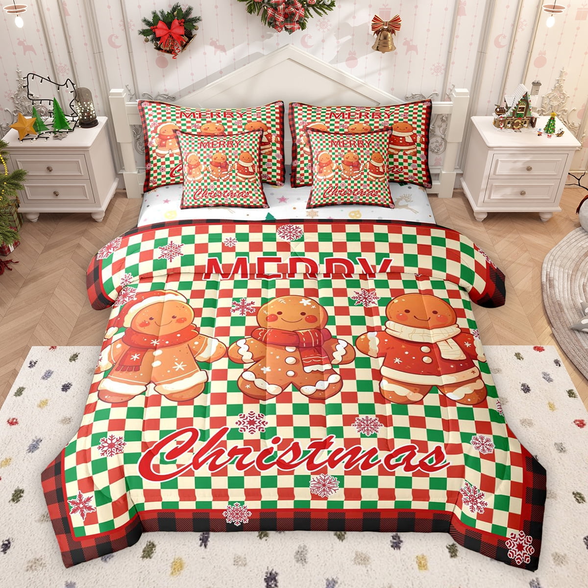 Homewish Kawaii Gingerbread Man Bedding Comforter Set 7 Pieces, Retro ...