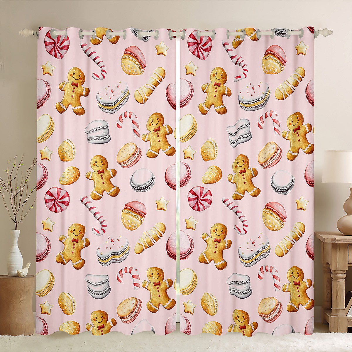 Homewish Kawaii Gingerbread Man Curtains Pack of 2 (42x84 Each),Cute ...