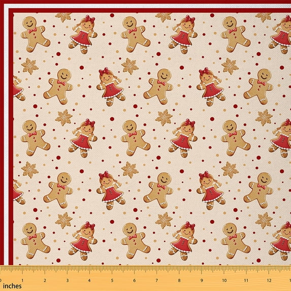 Homewish Kawaii Gingerbread Man Fabric by the Yard 2 Yard,Merry ...