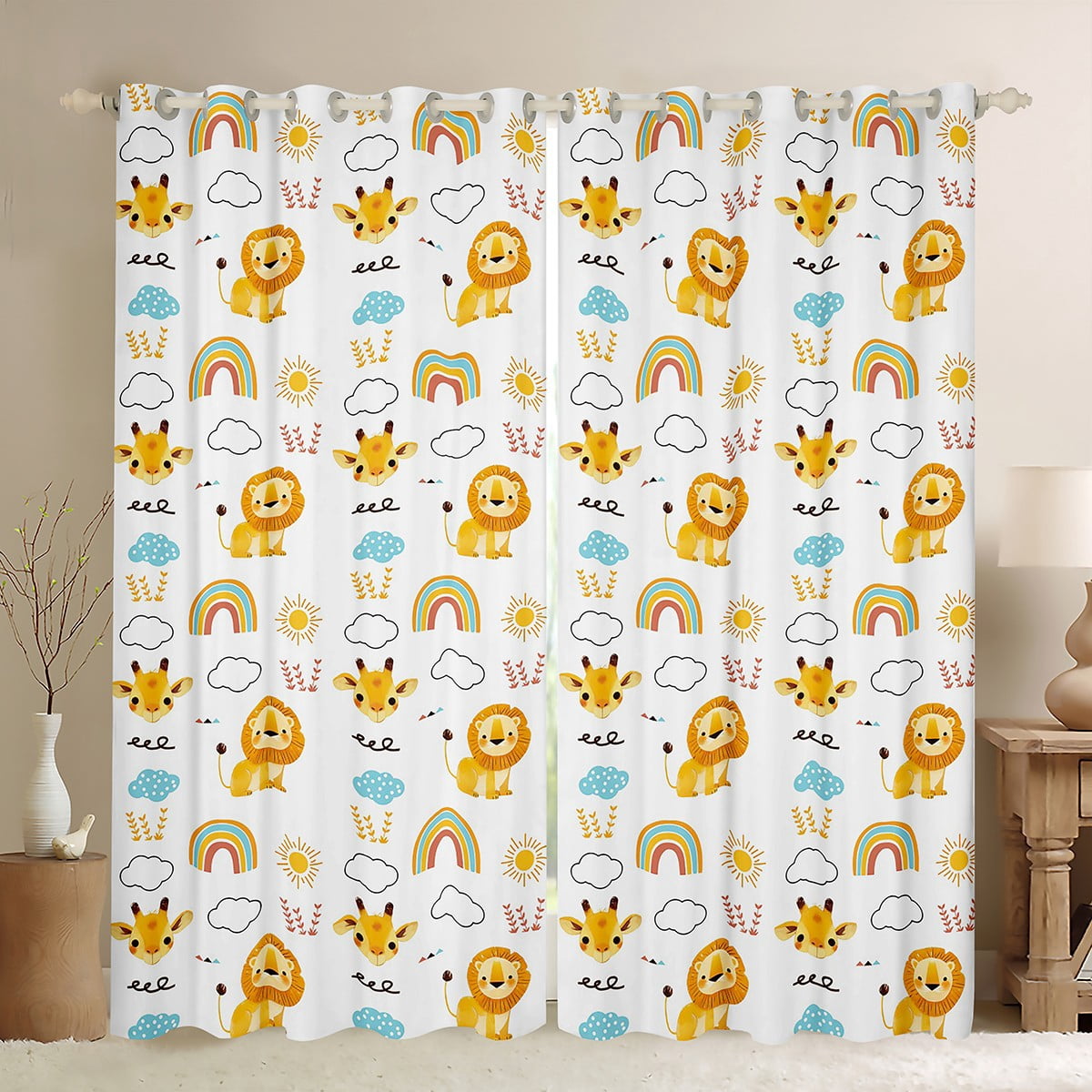 Homewish Kawaii Giraffe Lion Blackout Curtains Set of 2 (52x84 Each ...