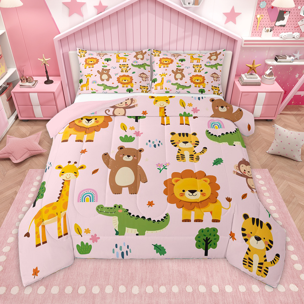 Homewish Kawaii Giraffe Lion Queen Comforter Set,Jungle Animal Bear ...