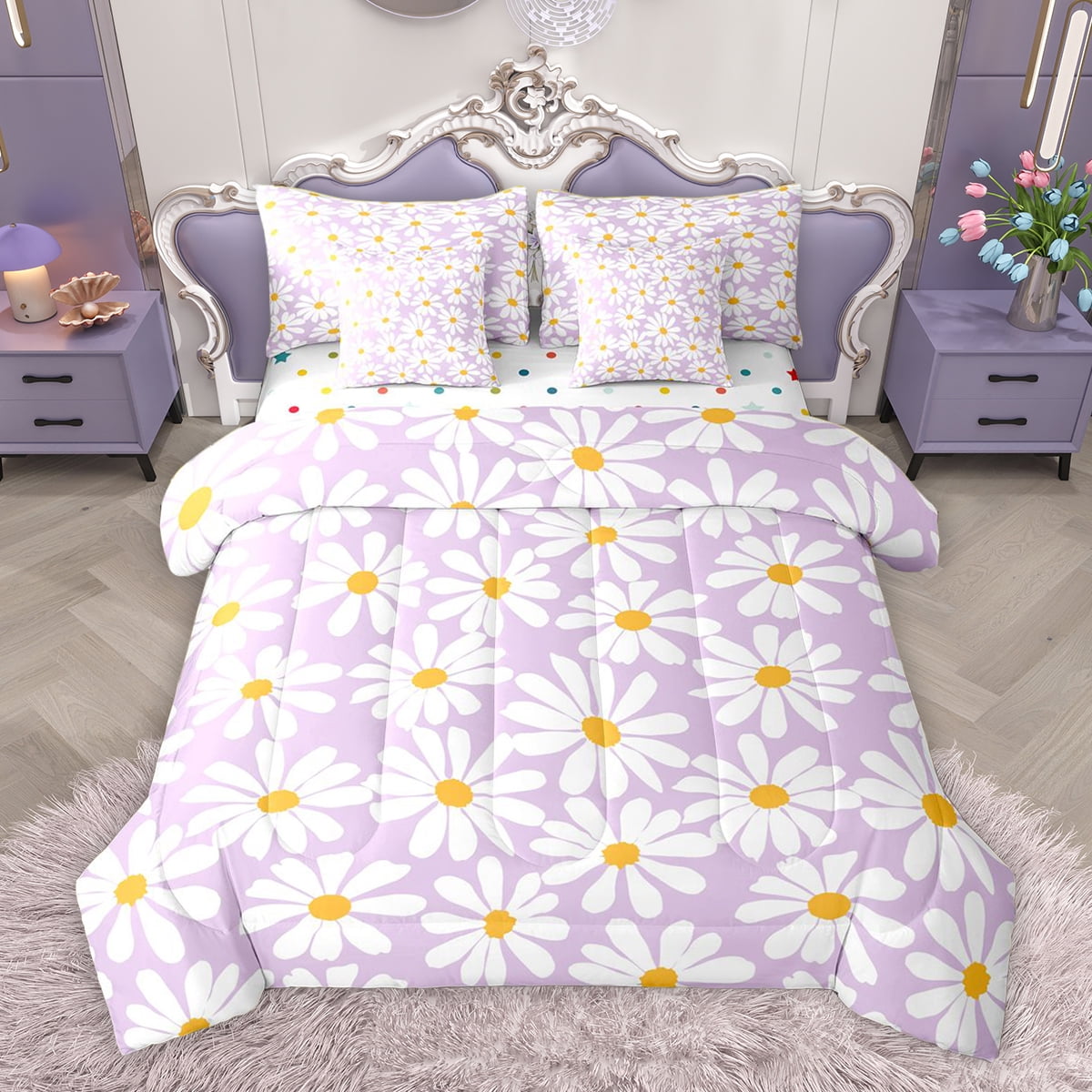 Homewish Kawaii Groovy Girls Twin Bedding Sets 7-Piece, Rustic ...