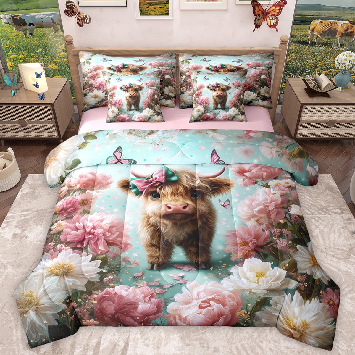 Homewish Kawaii Highland Bull Bedding Comforter Set 7pcs, Romantic ...