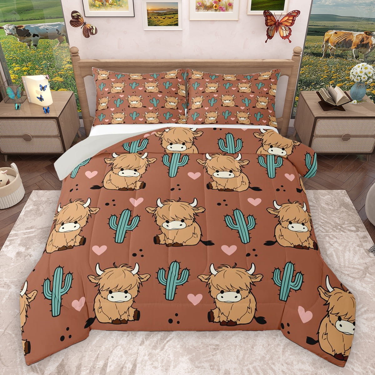 Homewish Kawaii Highland Bull Queen Comforter Set for Kids, Western ...