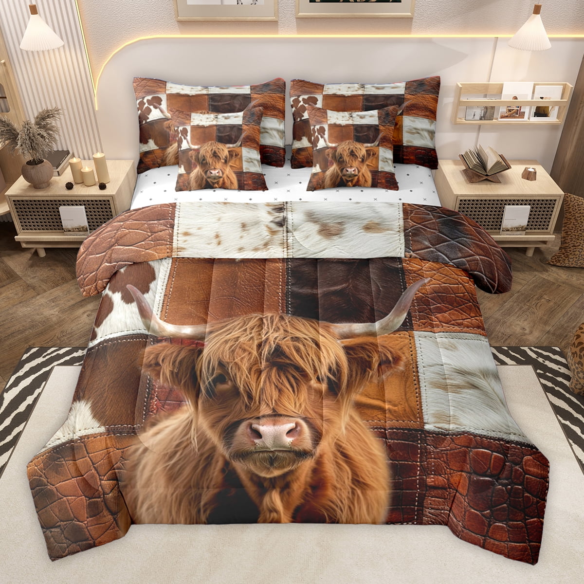 Homewish Kawaii Highland Cattle 7 Pieces Bedding Comforter Set,Rustic ...