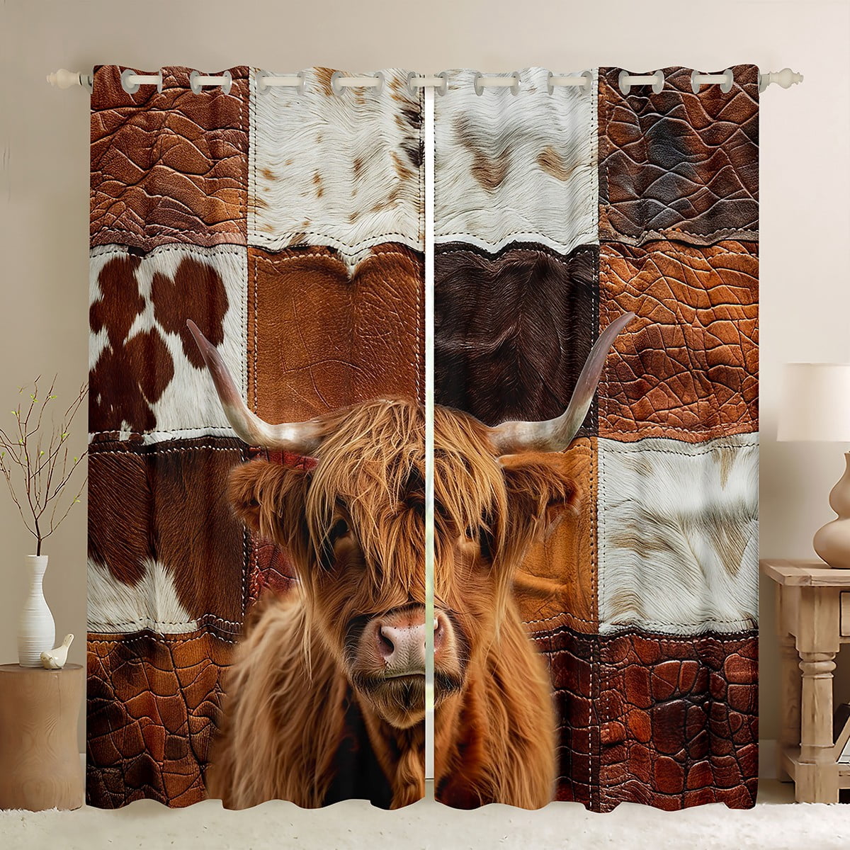 Homewish Kawaii Highland Cattle Curtains Pack of 2 (42x84 Each),Rustic ...