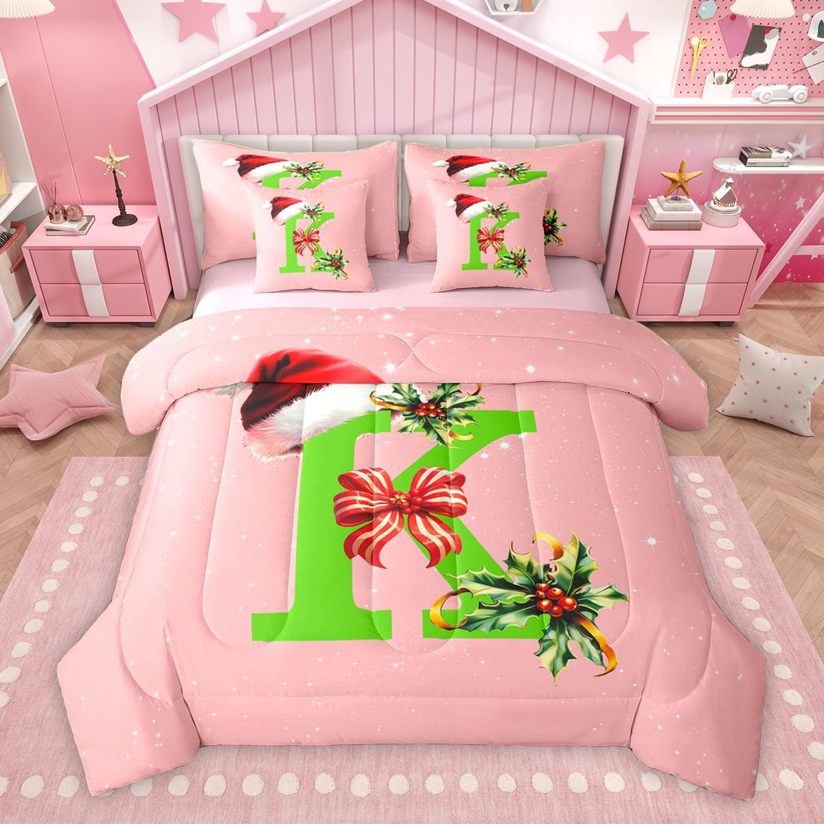 Homewish Kawaii Initial K Letter Bedding Comforter Set 7pcs, Christmas ...