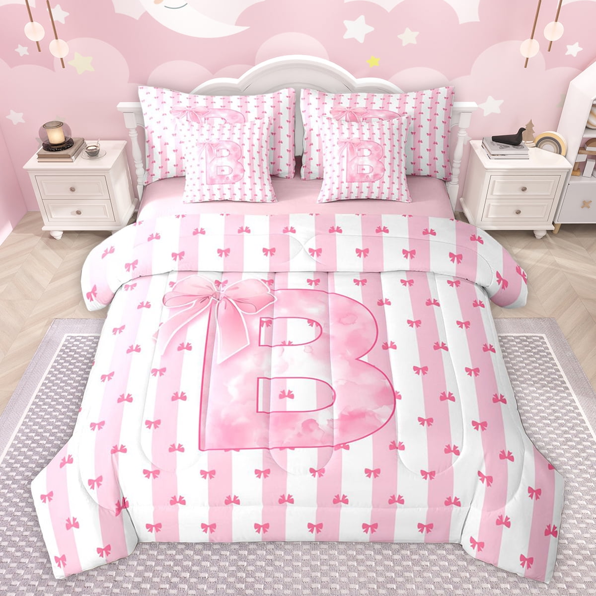 Homewish Kawaii Letter B Bedding Comforter Set 7 Pieces for Kids ...