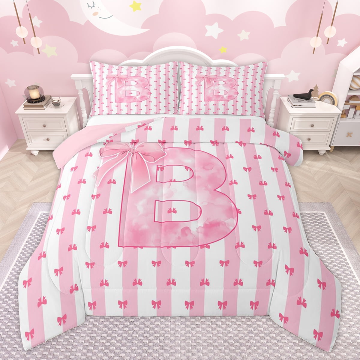 Homewish Kawaii Letter B Bedding Comforter Set for Kids, Princess Pink ...