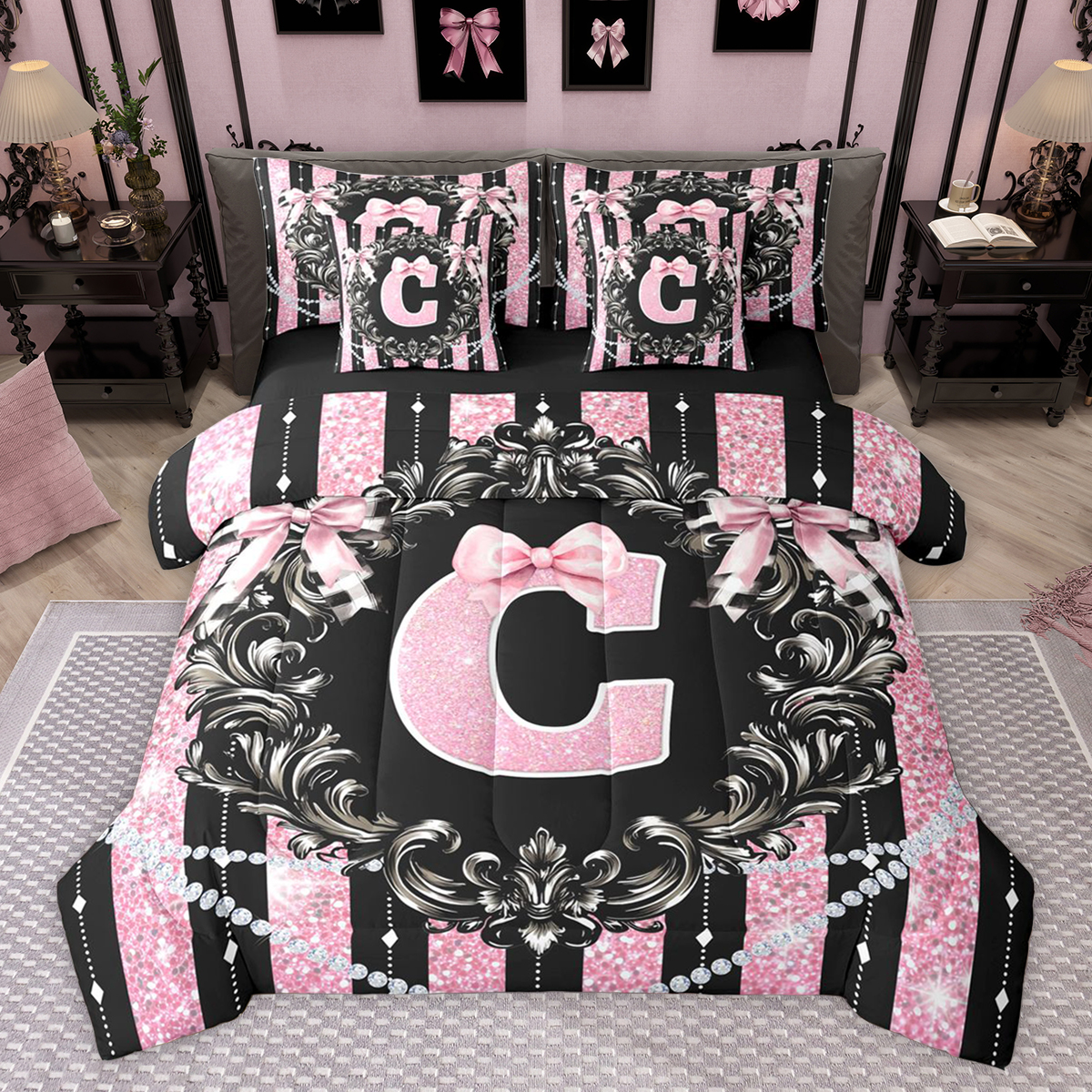 Homewish Kawaii Letter C Twin Bedding Sets 7-Piece for Women, Hippie ...