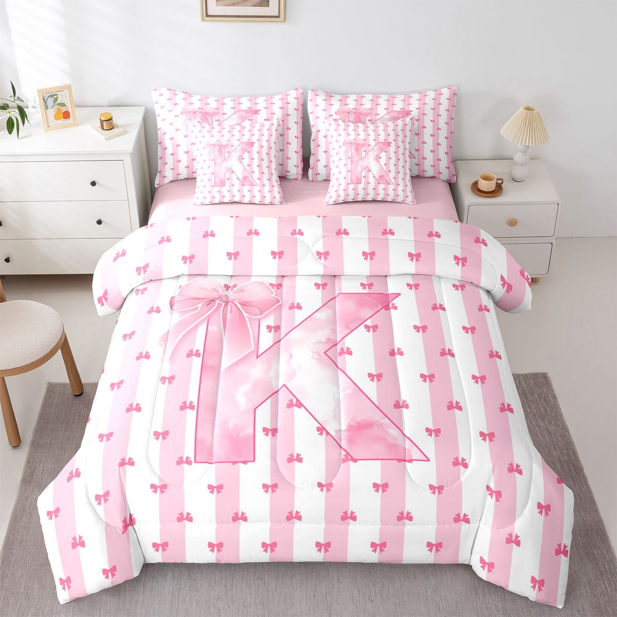 Homewish Kawaii Letter K Bedding Comforter Set 7pcs for Kids, Princess ...