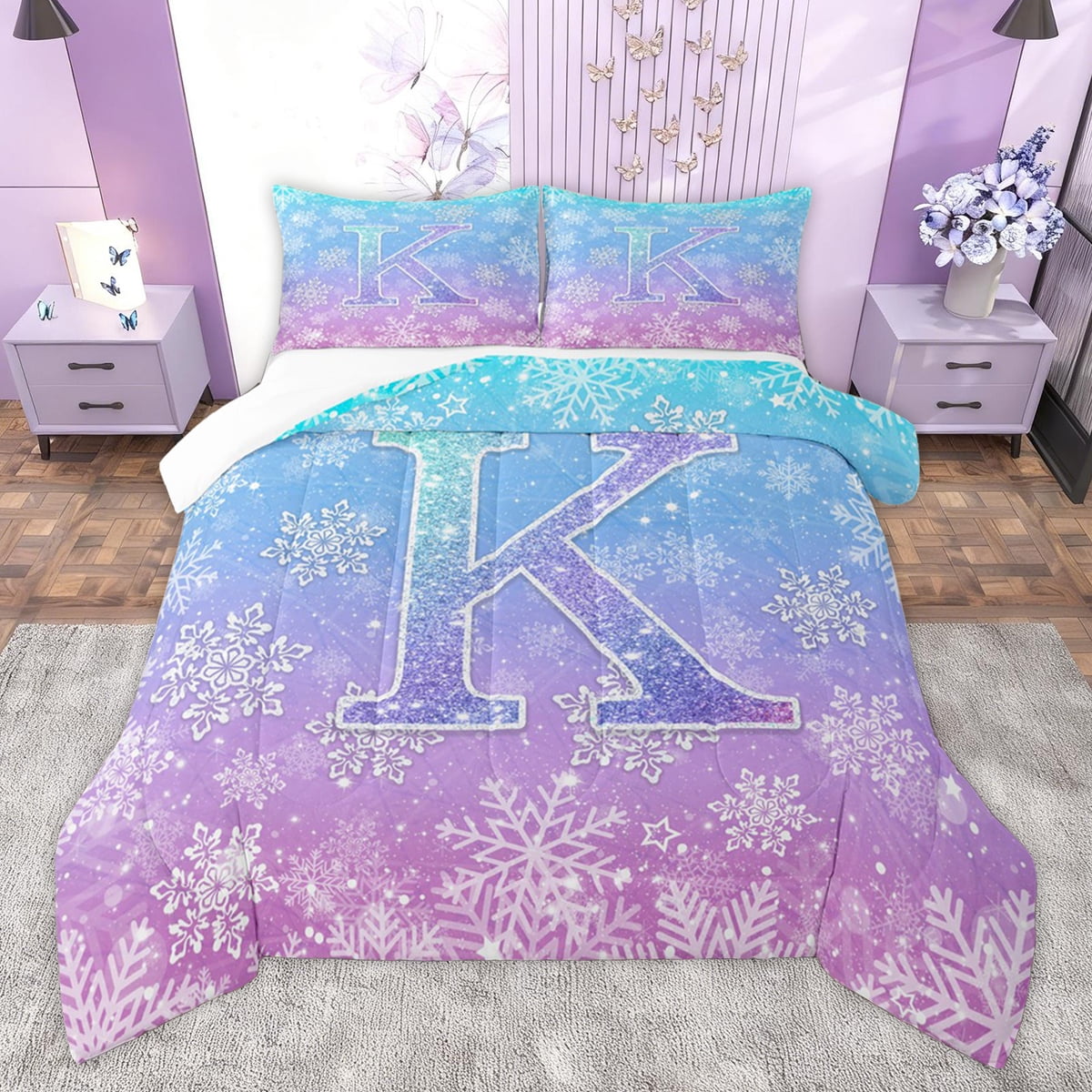 Homewish Kawaii Letter K Bedding Comforter Set for Girl, Cartoon ...