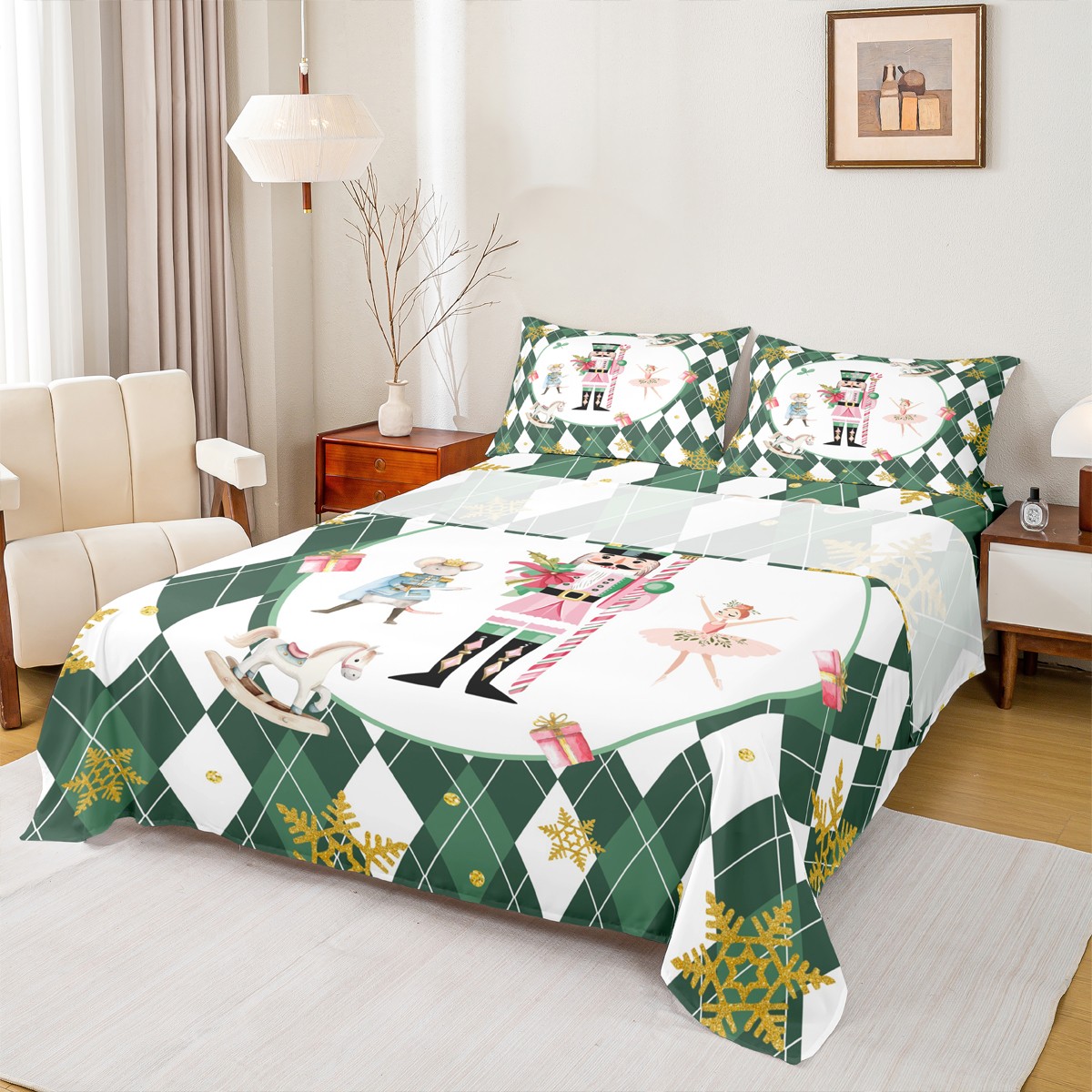 Homewish Kawaii Nutcracker Princess Twin Sheet Sets for Girl, Green ...