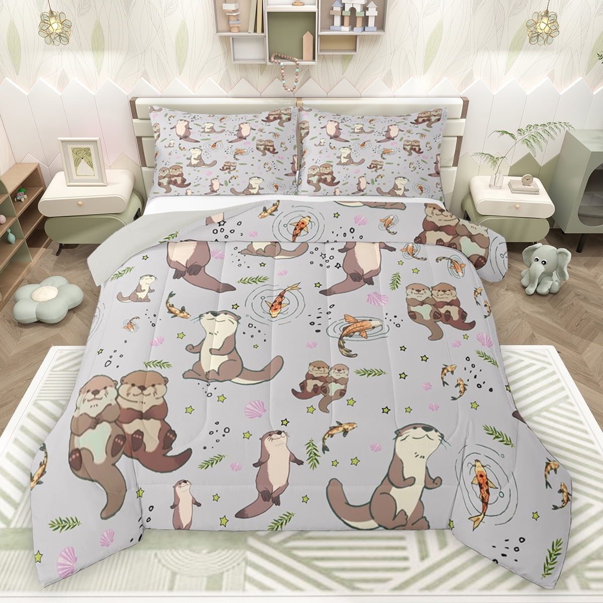 Homewish Kawaii Otter Full Size Comforter Sets 3-Piece for Preppy Child ...