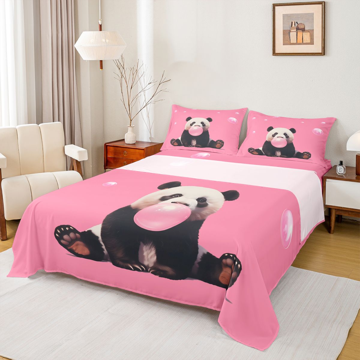 Homewish Kawaii Panda 4-Piece Full Size Sheets for Kids Children Teens ...