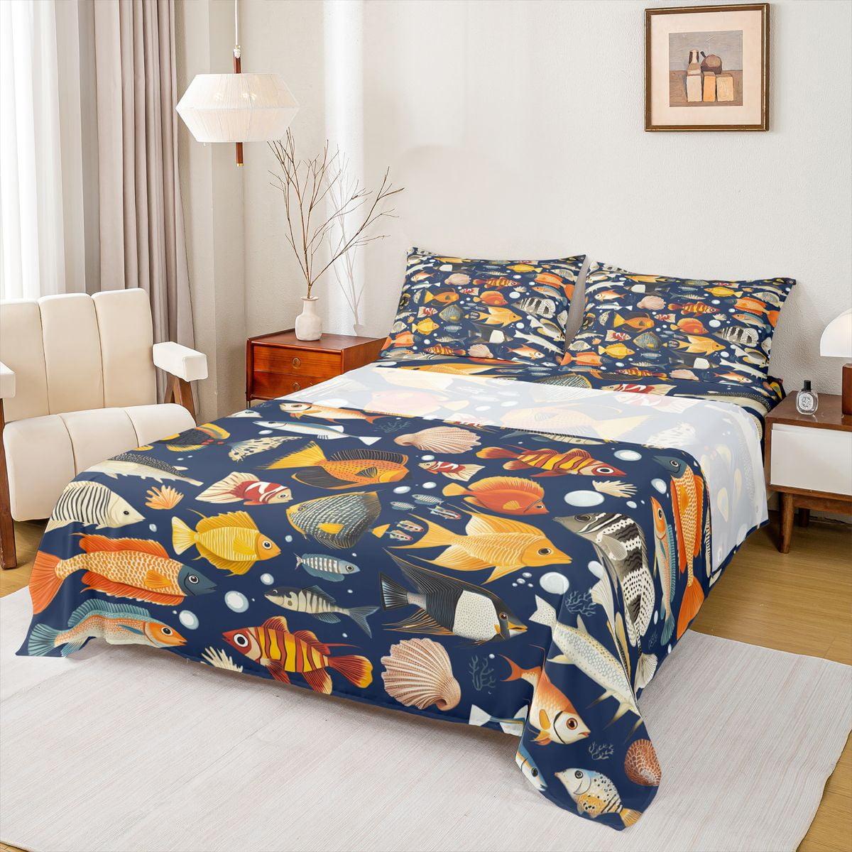 Homewish Kawaii Pike Fish Twin Sheet Sets for Boy, Cartoon Ocean Animal ...