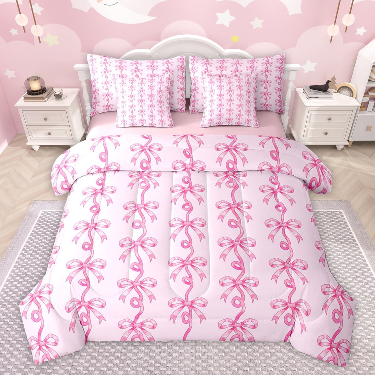 Homewish Kawaii Pink Ribbon Twin Bedding Sets 7-Piece for Kids ...