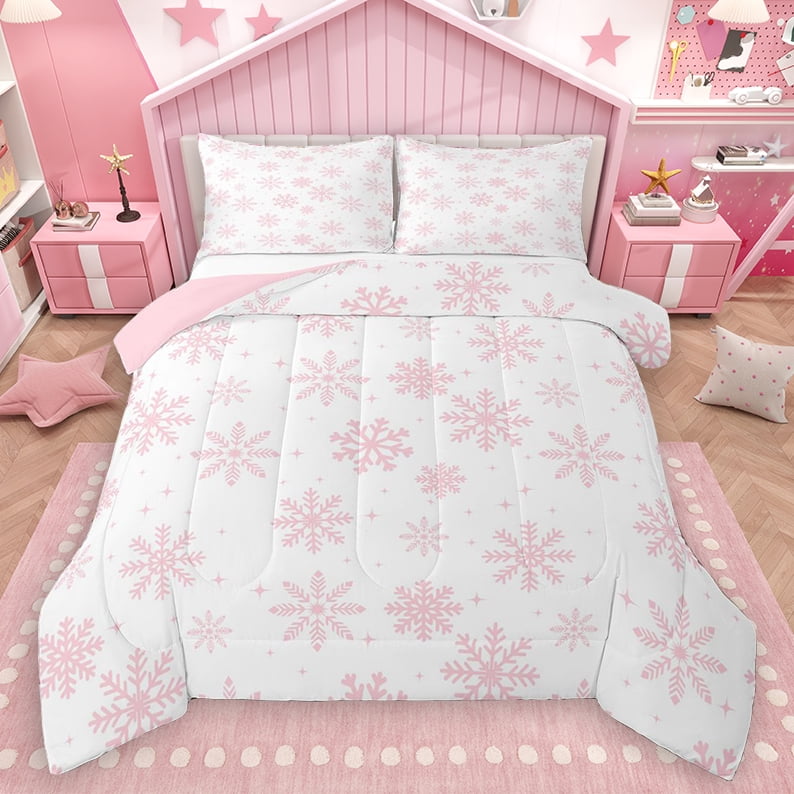 Homewish Kawaii Pink Snowflake Queen Comforter Set, Cartoon Stars Print ...