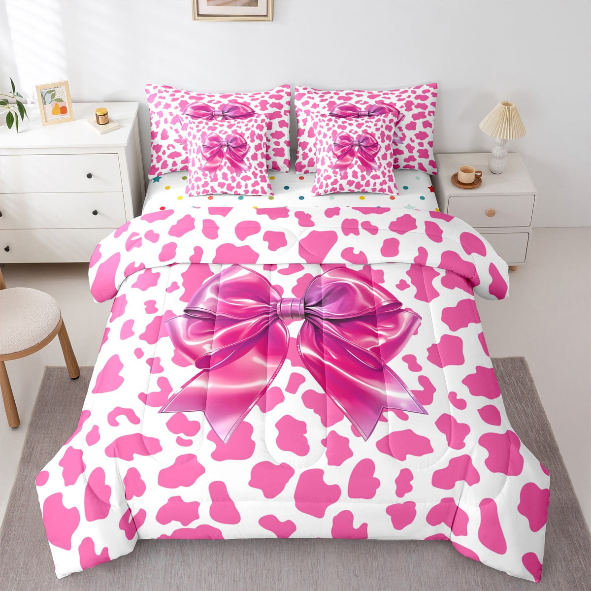 Homewish Kawaii Princess Ribbon Twin Bedding Sets 7-Piece for Girls ...