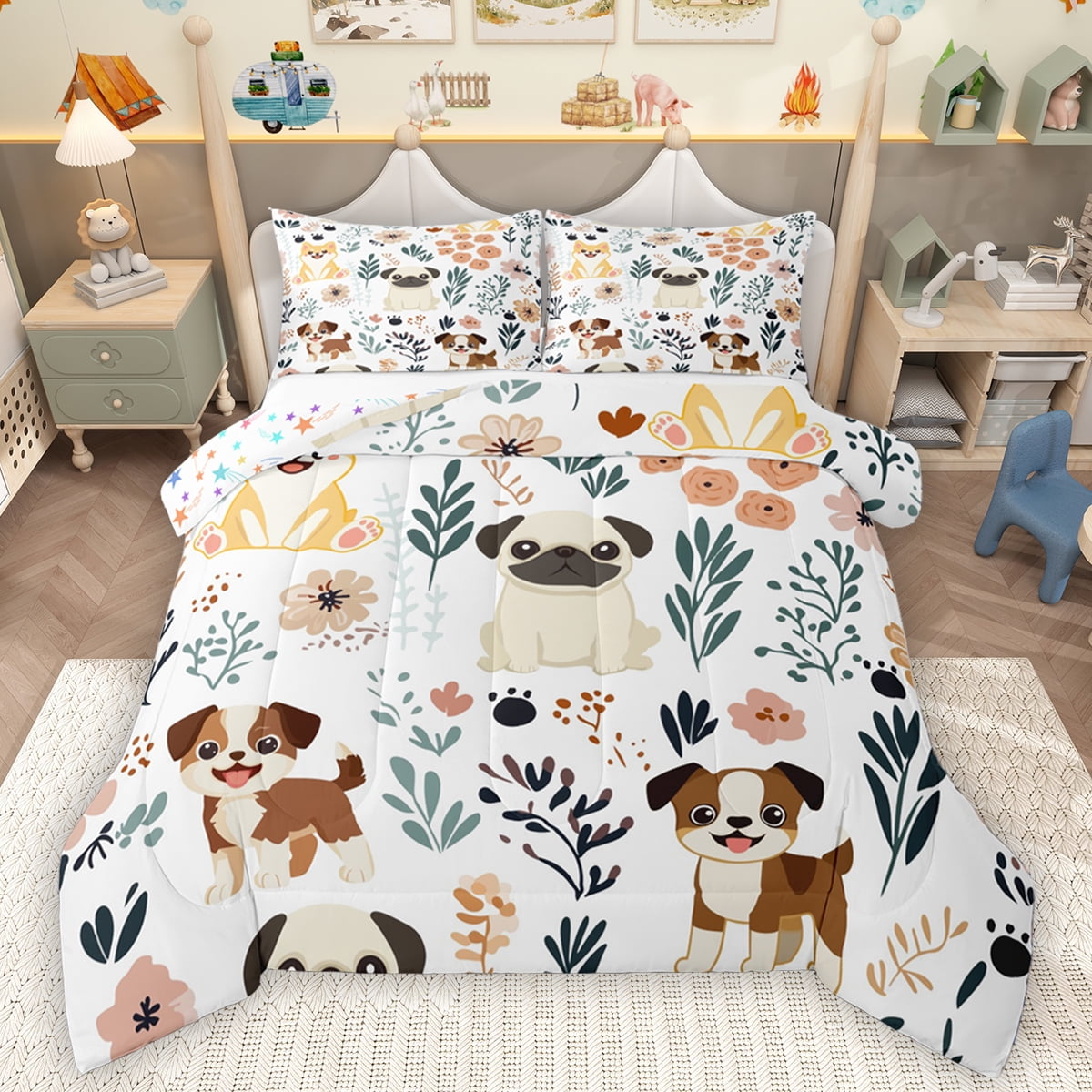 Homewish Kawaii Puppy Dogs Bedding Comforter Set,Rustic Flower Twin ...