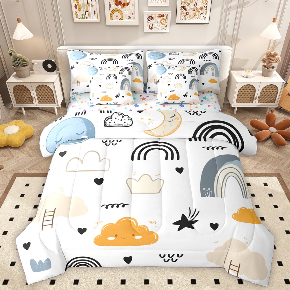 Homewish Kawaii Rainbow 7pcs Bedding Comforter Set For Preppy Children ...