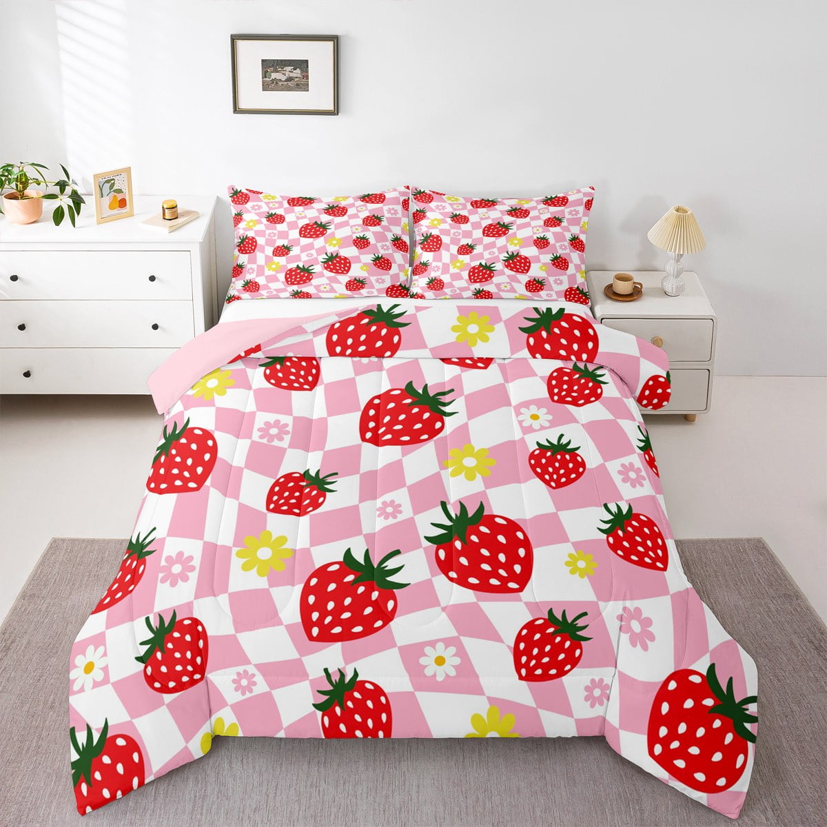 Homewish Kawaii Red Strawberry Bedding Comforter Set 2pcs for Girls ...