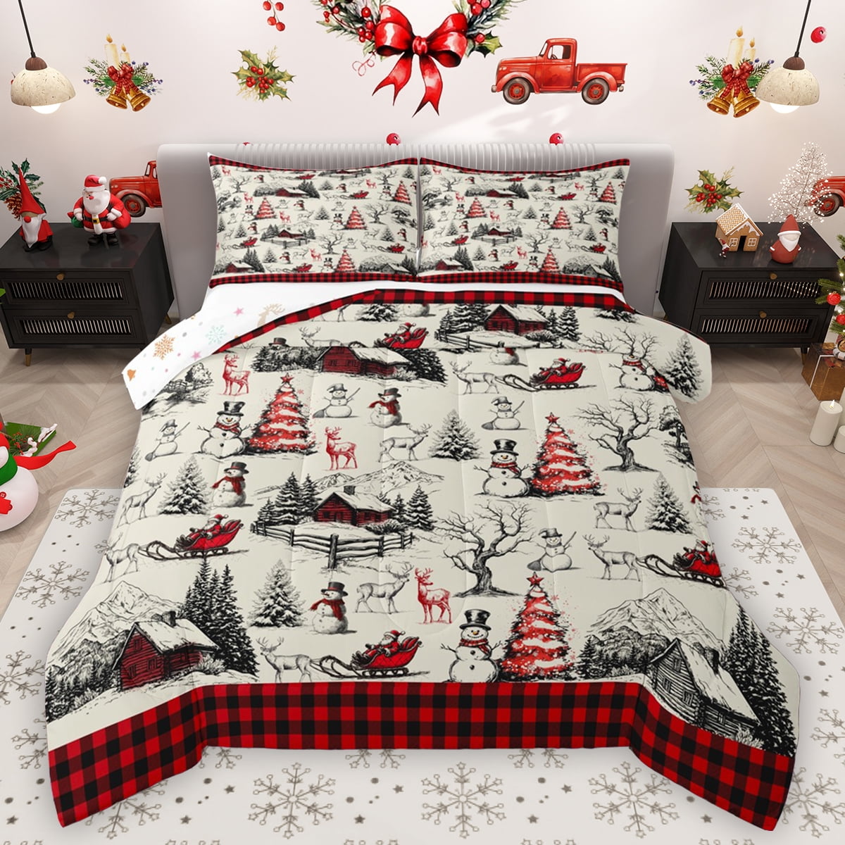 Homewish Kawaii Reindeer Snowman Bedding Comforter Set,Rustic Western ...