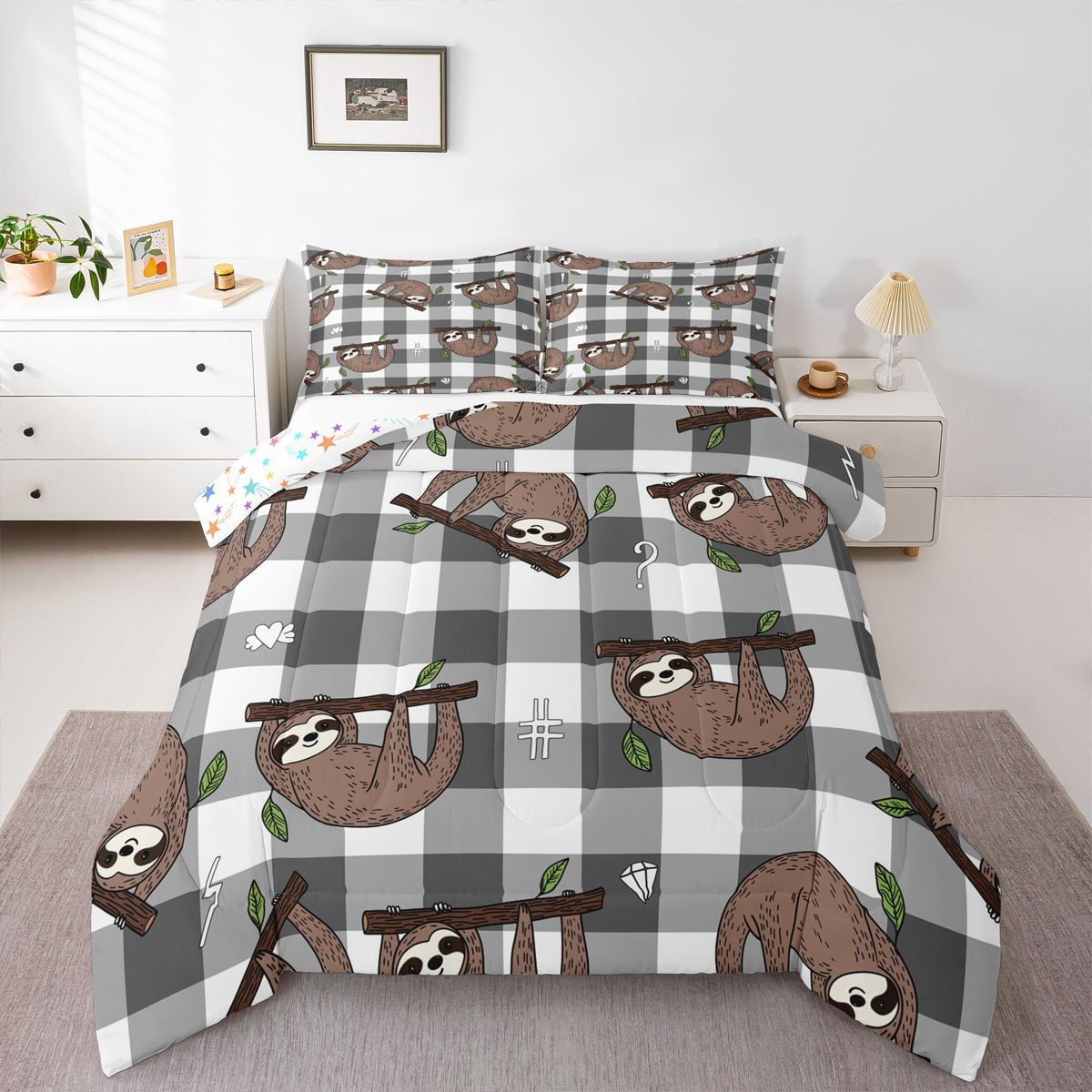 Homewish Kawaii Sloth 3 Pieces Queen Comforter Set for Children Teens ...