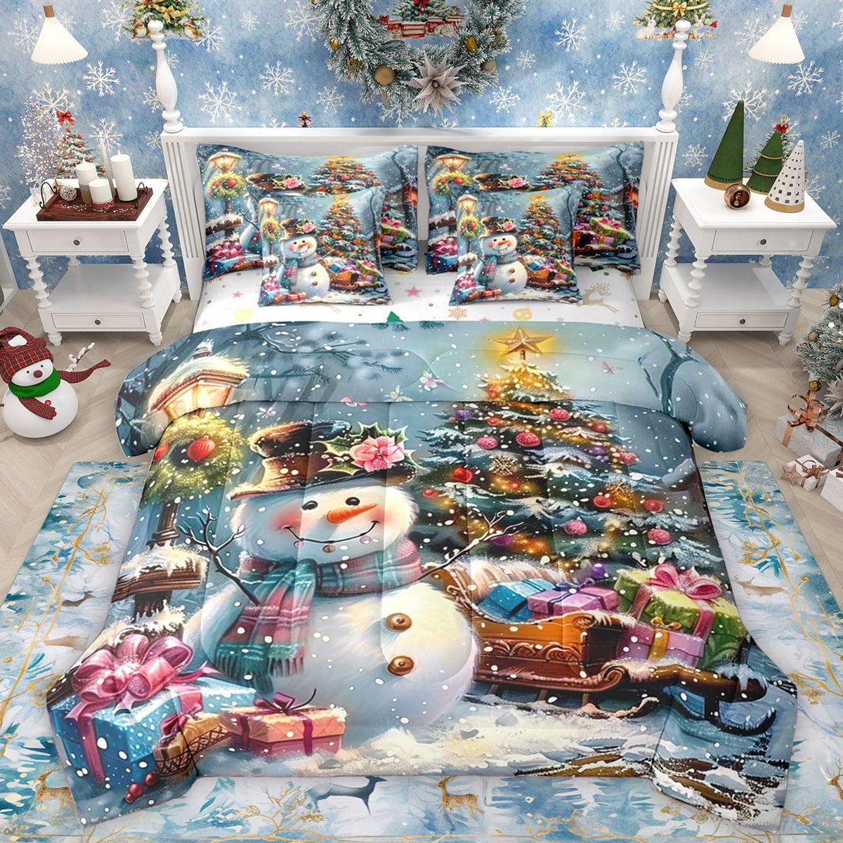 Homewish Kawaii Snowman 7-Piece Bedding Comforter Set For Children ...