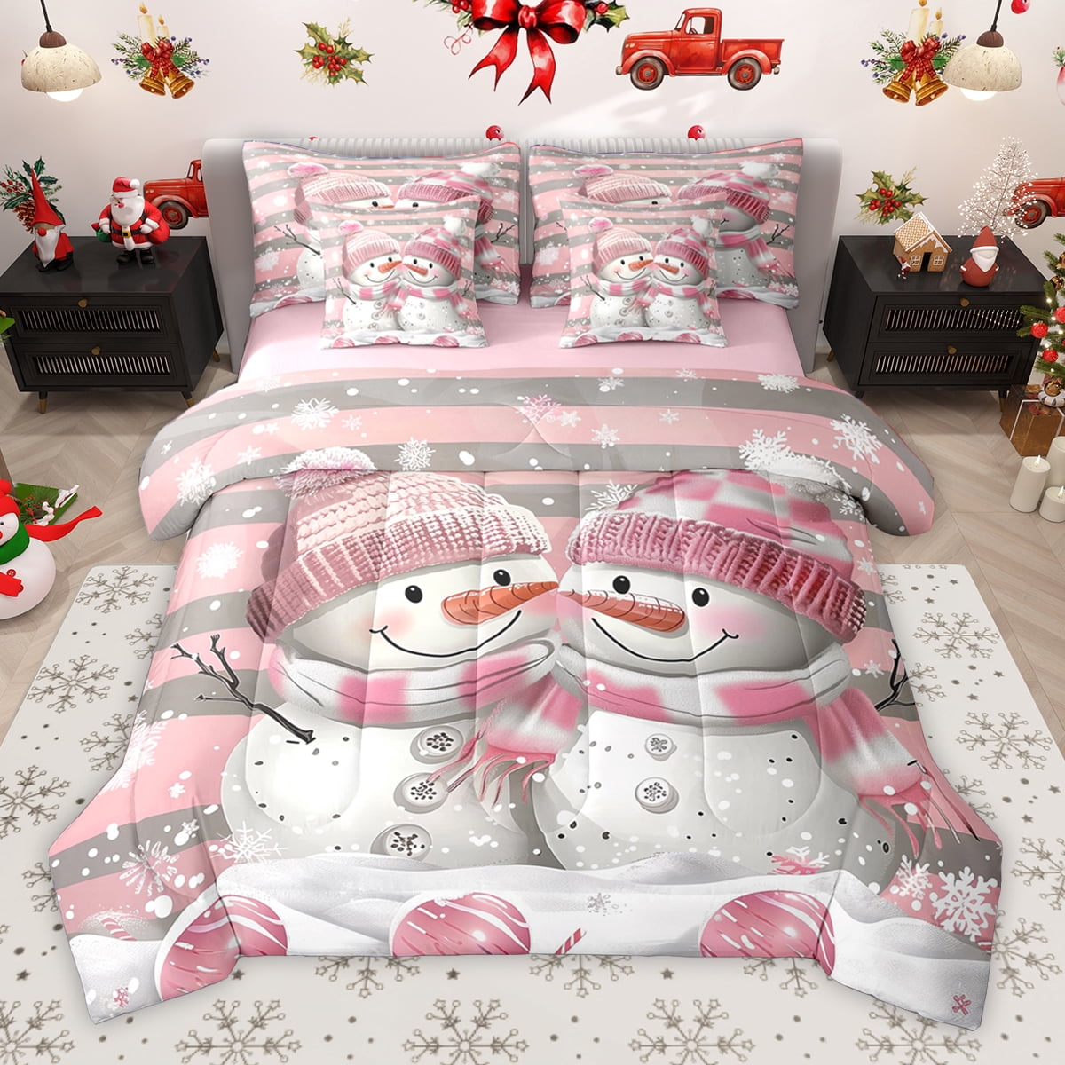 Homewish Kawaii Snowman 7-Piece Twin Bedding Sets,Geometric Stripes ...