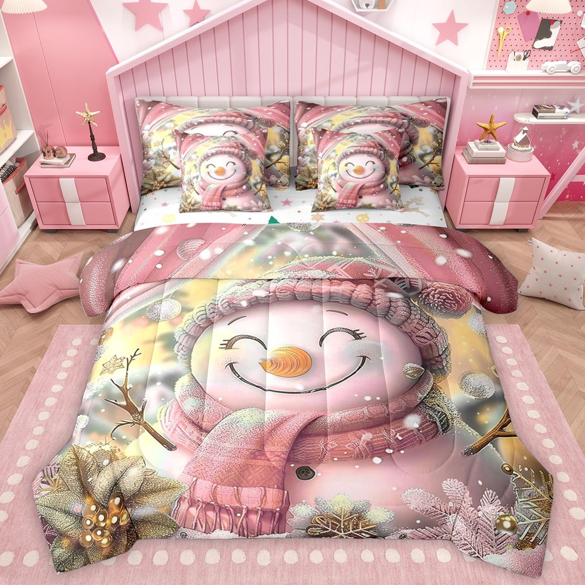 Homewish Kawaii Snowman 7pcs Bedding Comforter Set For Children Teens ...