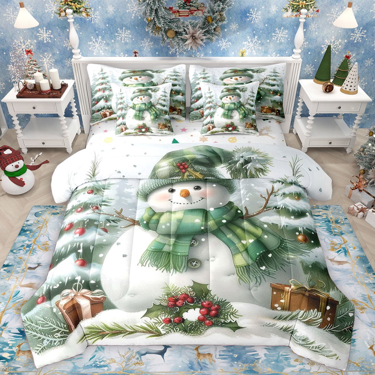 Homewish Kawaii Snowman 7pcs Bedding Comforter Set For Preppy Children ...