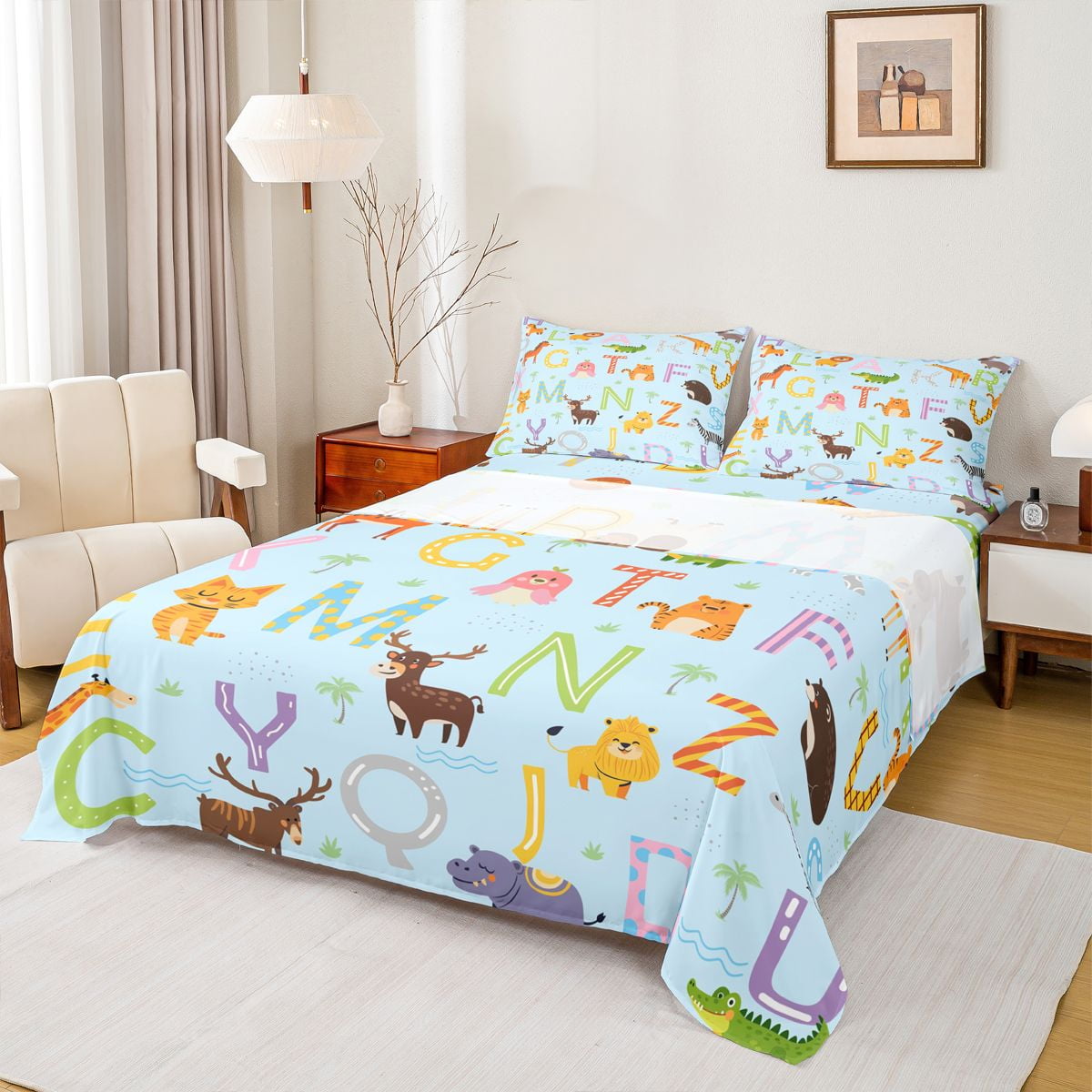 Homewish Kawaii Tiger Cat Queen Sheet Sets,Cartoon Animal Pattern Flat ...