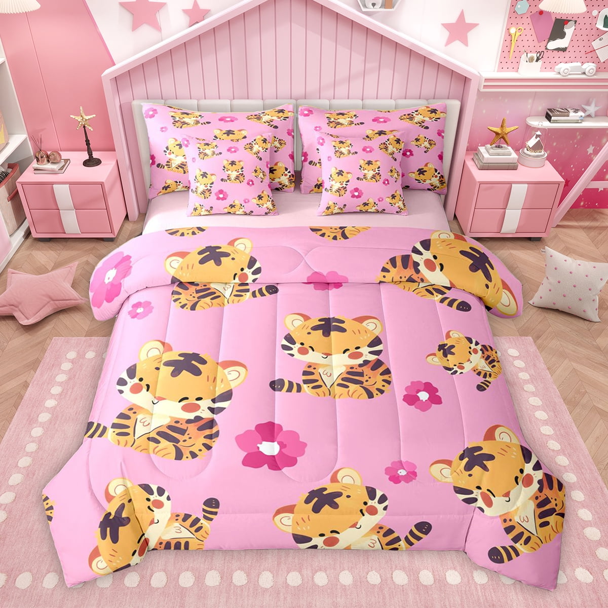 Homewish Kawaii Tiger Lover Bedding Comforter Set 7 Pieces for Kids ...