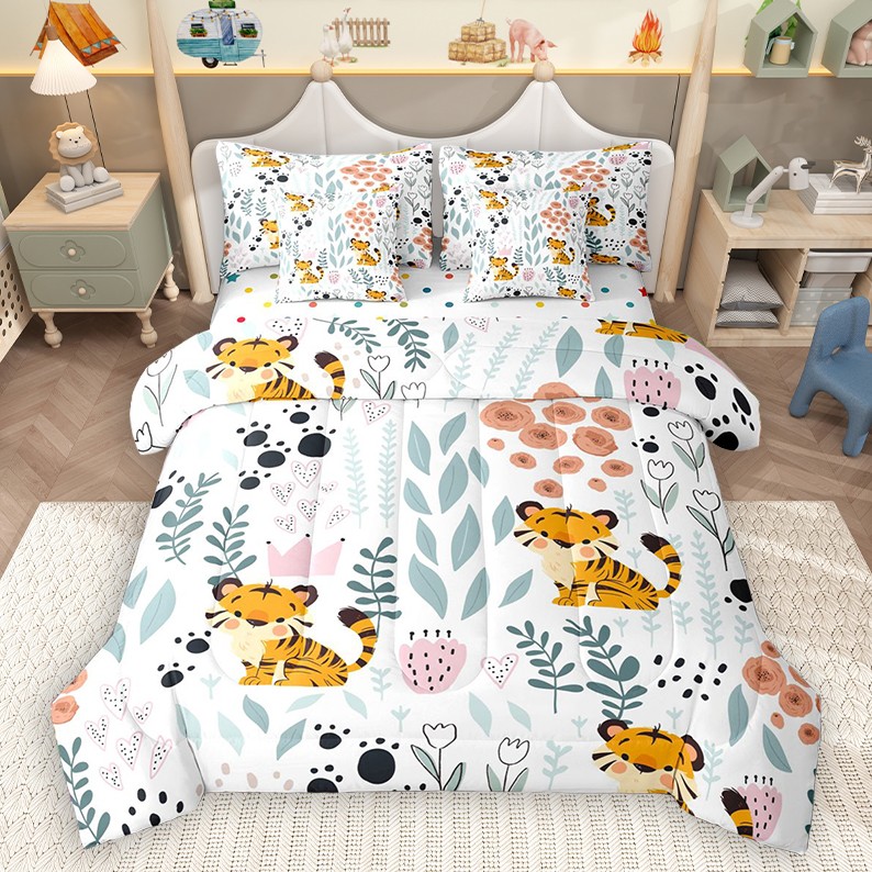 Homewish Kawaii Tiger Wildlife 7 Pieces Bedding Comforter Set for Child ...